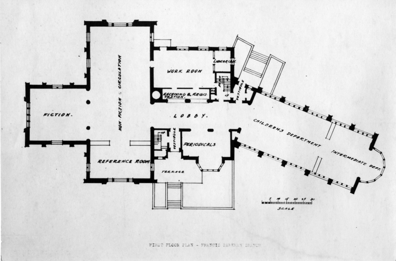 Floor plan, first floor, Parkman Branch Library | DPL DAMS