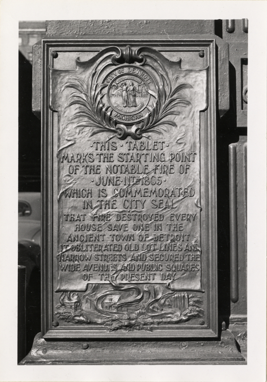 Detroit Fire of 1805 plaque | DPL DAMS