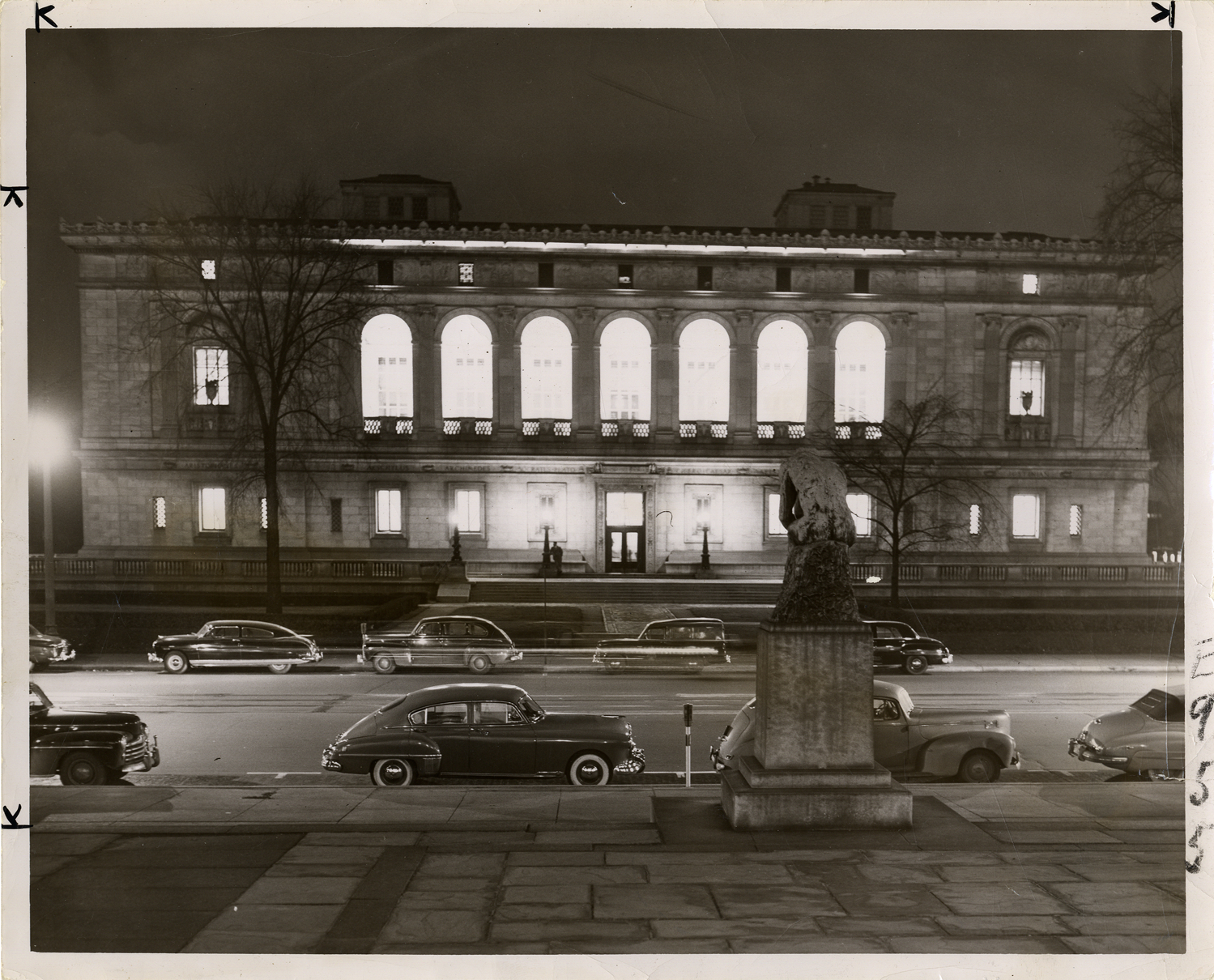 Main Library, Detroit Public Library at night | DPL DAMS