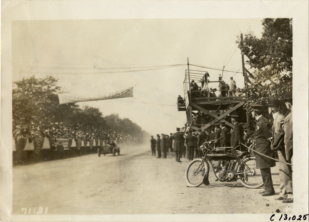 George Parker and passenger in Ohio racecar, 1911 Fairmount Park races ...