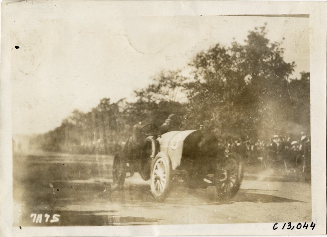 Erwin Bergdoll and passenger in Benz racecar, 1911 Fairmount Park races ...