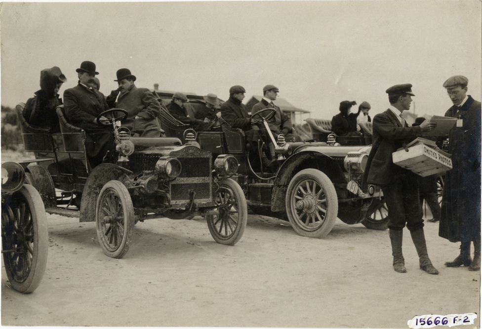 Mr. Maxwell and Mr. Briscoe in Maxwell-Briscoe automobile, 1906 Ormond ...
