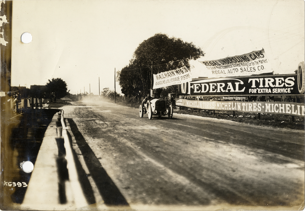 Erwin Bergdoll and passenger in Benz racecar, 1912 Vanderbilt Cup races ...