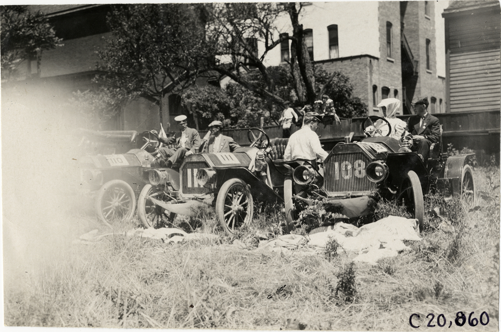 Motorists with Overland automobiles in field at Buffalo, New York ...