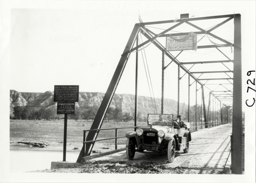 Motorists in Hupmobile on Red Trail Bridge, North Dakota, Hupmobile ...