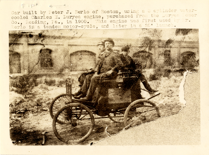 Peter J. Berlo and passengers posing on a Berlo automobile | DPL DAMS