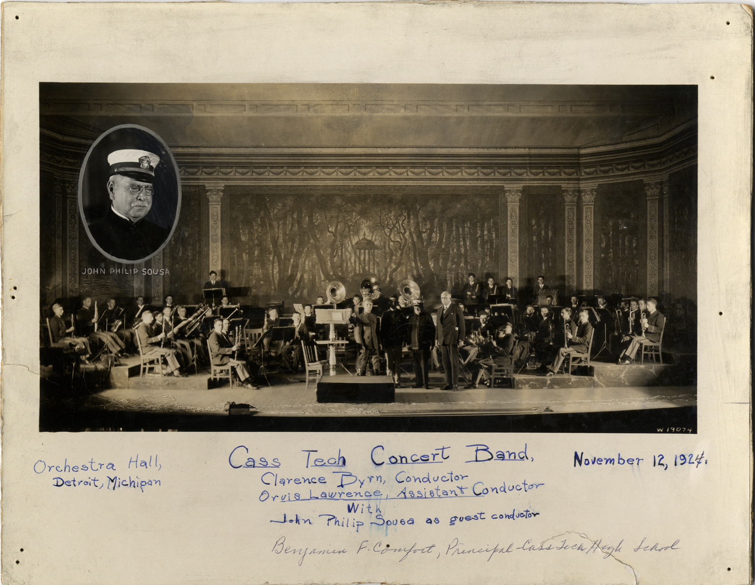 John Philip Sousa and Clarence Byrn posing with Cass Technical High ...