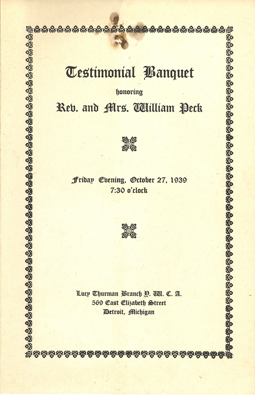 Program for testimonial dinner honoring the Reverend and Mrs. William ...