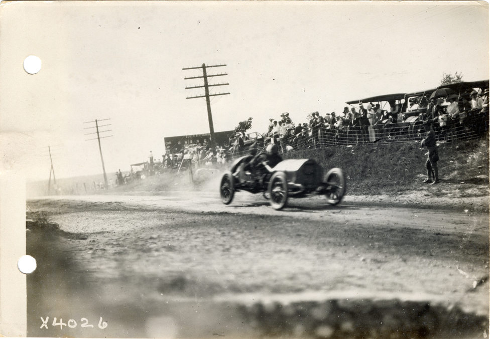 Hughie Hughes driving Mercer racecar, 1911 Elgin National Stock Chassis ...