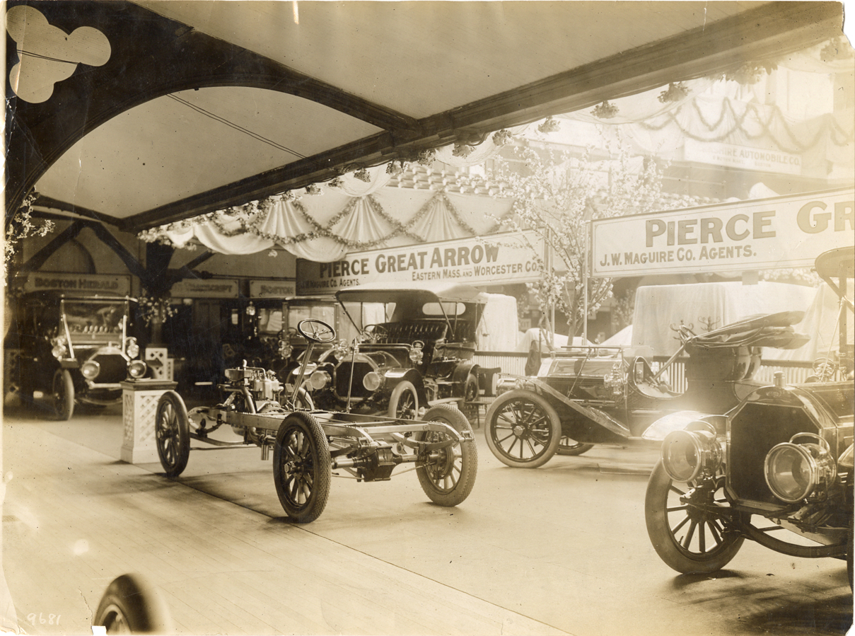 1908 Pierce-Arrow automobiles at trade show | DPL DAMS