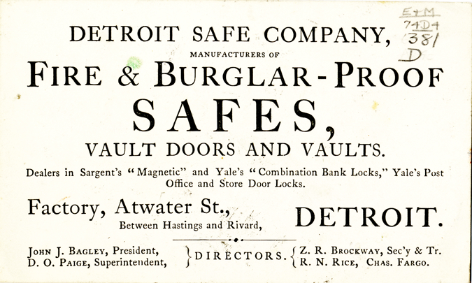 Business card for Detroit Safe Company | DPL DAMS